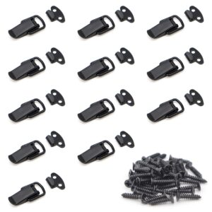 lesnala 12 set of stainless steel small spring toggle lock clasp buckle latch for wooden case toolboxes, black small latch catches hasps clamps with mounting screws