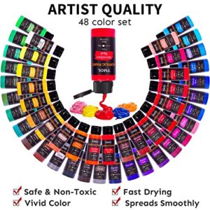 Acrylic Paint Set, 48 Colors (2 oz/Bottle) with 12 Art Brushes, Art Supplies for Painting Canvas, Wood, Ceramic & Fabric, Rich Pigments Lasting Quality for Beginners, Students & Professional Artist