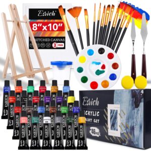 acrylic paint set,46 piece professional painting supplies with paint brushes, acrylic paint, easel, canvases, palette, paint knives, brush cup and art sponges for hobbyists and beginners