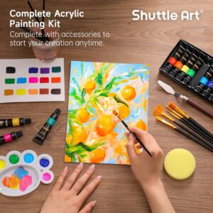 47 Pack Acrylic Paint Set, Shuttle Art 15 Colours (12ml Each, 2Pack) Acrylic Paint with 10 Brushes Painting Canvas Knife Palette Sponge, Complete Gift Set for Kids, Adults Painting Canvas, Ceramic