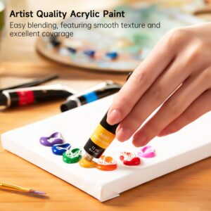 47 Pack Acrylic Paint Set, Shuttle Art 15 Colours (12ml Each, 2Pack) Acrylic Paint with 10 Brushes Painting Canvas Knife Palette Sponge, Complete Gift Set for Kids, Adults Painting Canvas, Ceramic