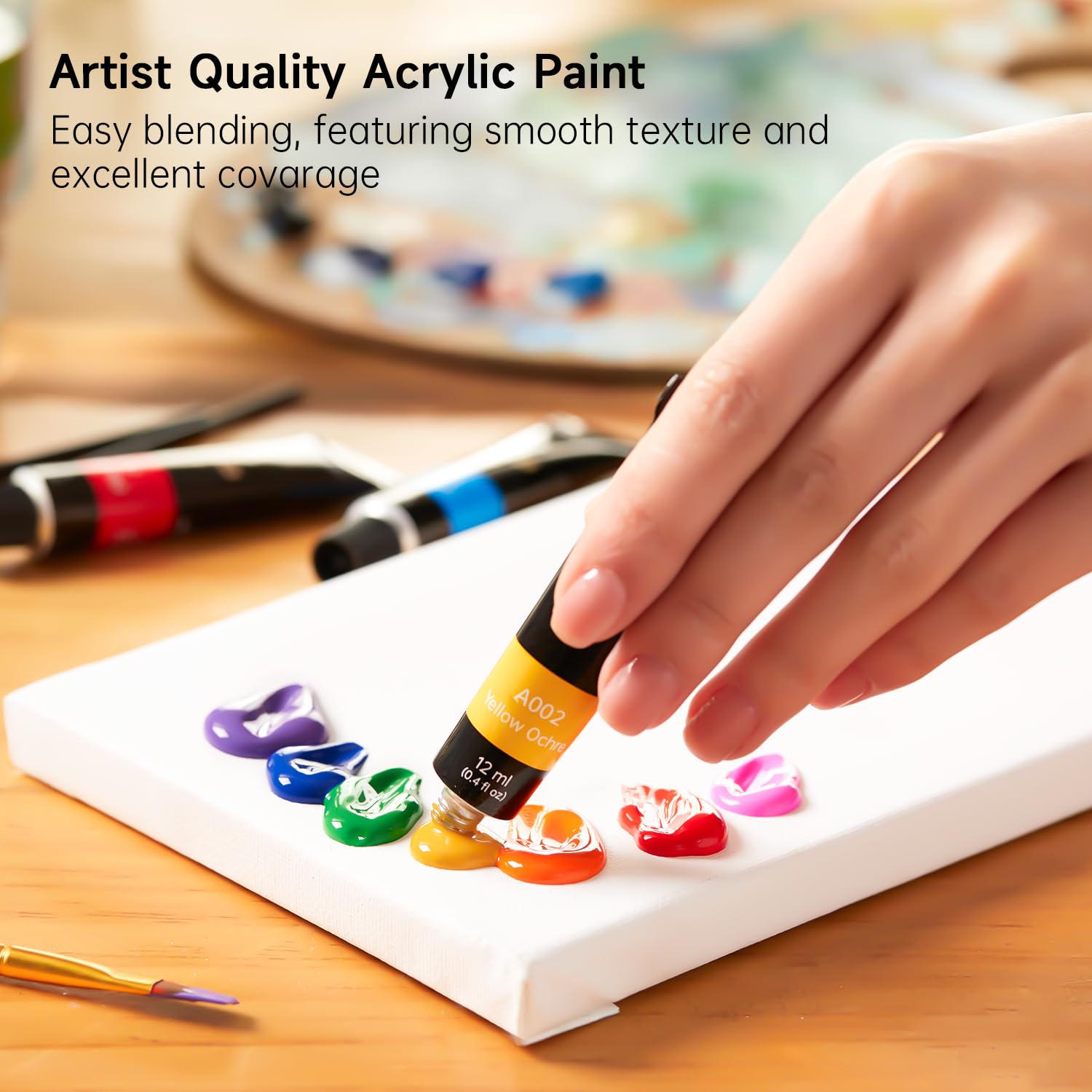 47 Pack Acrylic Paint Set, Shuttle Art 15 Colours (12ml Each, 2Pack) Acrylic Paint with 10 Brushes Painting Canvas Knife Palette Sponge, Complete Gift Set for Kids, Adults Painting Canvas, Ceramic