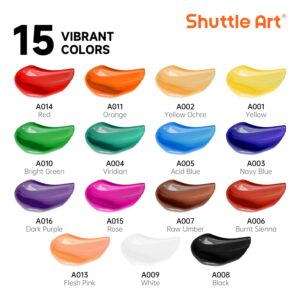 47 Pack Acrylic Paint Set, Shuttle Art 15 Colours (12ml Each, 2Pack) Acrylic Paint with 10 Brushes Painting Canvas Knife Palette Sponge, Complete Gift Set for Kids, Adults Painting Canvas, Ceramic