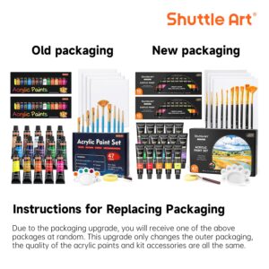 47 Pack Acrylic Paint Set, Shuttle Art 15 Colours (12ml Each, 2Pack) Acrylic Paint with 10 Brushes Painting Canvas Knife Palette Sponge, Complete Gift Set for Kids, Adults Painting Canvas, Ceramic