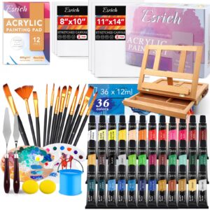 acrylic paint set,74 pcs professional paint supplies with paint brushes, acrylic paint,table easel, canvases, painting pads, palette, paint knives, brush cup and art sponge for hobbyists and beginners