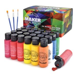 micro-mark makersource basic 24-color acrylic paint set acrylic paint set with 3 brushes, 24 colors (59ml, 2oz) art craft paints, gifts for artists, kids, beginners & painters, pumpkin, canvas