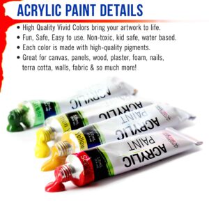 U.S. Art Supply Professional 12 Color Set of Acrylic Paint in 12ml Tubes - Rich Pigment Vivid Colors for Artists, Students, Beginners, Kids, Adults - Canvas, Portrait Paintings, Wood, Craft, Hobby