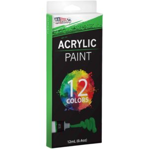 U.S. Art Supply Professional 12 Color Set of Acrylic Paint in 12ml Tubes - Rich Pigment Vivid Colors for Artists, Students, Beginners, Kids, Adults - Canvas, Portrait Paintings, Wood, Craft, Hobby