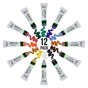 U.S. Art Supply Professional 12 Color Set of Acrylic Paint in 12ml Tubes - Rich Pigment Vivid Colors for Artists, Students, Beginners, Kids, Adults - Canvas, Portrait Paintings, Wood, Craft, Hobby