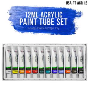 U.S. Art Supply Professional 12 Color Set of Acrylic Paint in 12ml Tubes - Rich Pigment Vivid Colors for Artists, Students, Beginners, Kids, Adults - Canvas, Portrait Paintings, Wood, Craft, Hobby