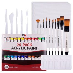 w.a. portman acrylic paint set - paint kit - acrylic paint sets for adults - 24 piece acrylic paint set with canvas and brushes - acrylic paints - painting set with brushes