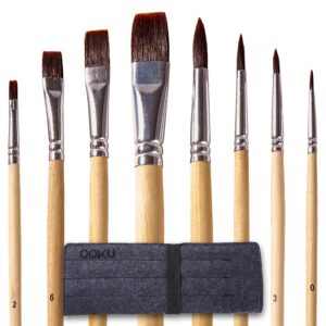 ooku 8pcs paint brush set, watercolor paint brushes for kids adults | round flat paint brushes for acrylic painting, artist paint brushes | nylon bristles for oil gouache acrylic paint brushes