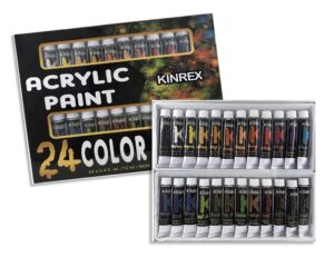 kinrex acrylic paint set - 24 color art set - 12 ml each - non toxic and vibrant colors - best craft gift for adults and kids