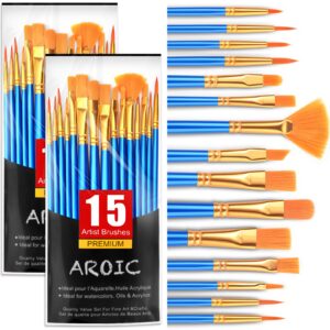 aroic acrylic paint brush set, 30 pcs nylon hair paint brushes for all purpose oil watercolor face body rock painting artist, small paint brush kits for kids adult drawing