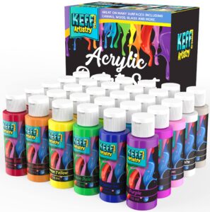 keff acrylic paint set - 30 color bottles 2oz 59ml art supplies for craft, canvas, wood, clay, rock, outdoor, pour paints - non toxic painting kit for adults