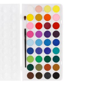 U.S. Art Supply 36 Color Watercolor Artist Paint Set with Plastic Palette Lid Case and Paintbrush - Watersoluable Cakes