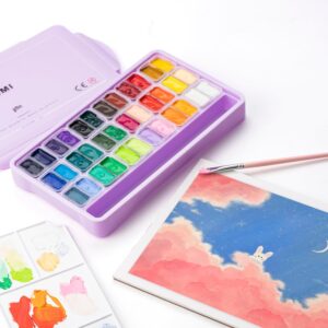 HIMI Twin Cup Jelly Gouache Paint Set, 36 Colors 12g, Jelly Cup Design, Non Toxic Paint for Canvas and Paper, Art Supplies for Professionals (Purple Case)