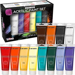 u.s. art supply professional 12 color set of acrylic paint in extra-large 75ml tubes - rich pigment vivid colors for artists, students, beginners, kids, adults - canvas, portrait paintings, wood