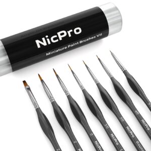 nicpro miniature detail paint brush set, 7 black micro professional small fine painting brushes for watercolor oil acrylic,craft scale models rock painting & paint by number for adult with holder bag