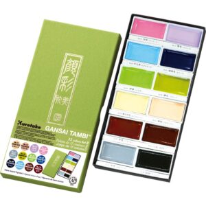 kuretake gansai tambi 12 colors set ii, watercolor paint set,professional-quality for artists and crafters, ap-certified, for adult, made in japan