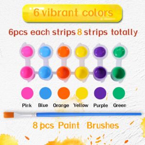 Acrylic Paint Set,48 Paint Pots in 6 Colors,Set of 8 Washable Paint Sets,Acrylic Paint Strips with 8 Pcs Paintbrushes,Craft Paint Sets for Kids & Adults,Camps,Schools and Clubs