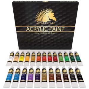 myartscape acrylic paint set - 24 x 12ml tubes - lightfast - heavy body - long lasting - vibrant colors - professional art supplies - artist quality paints