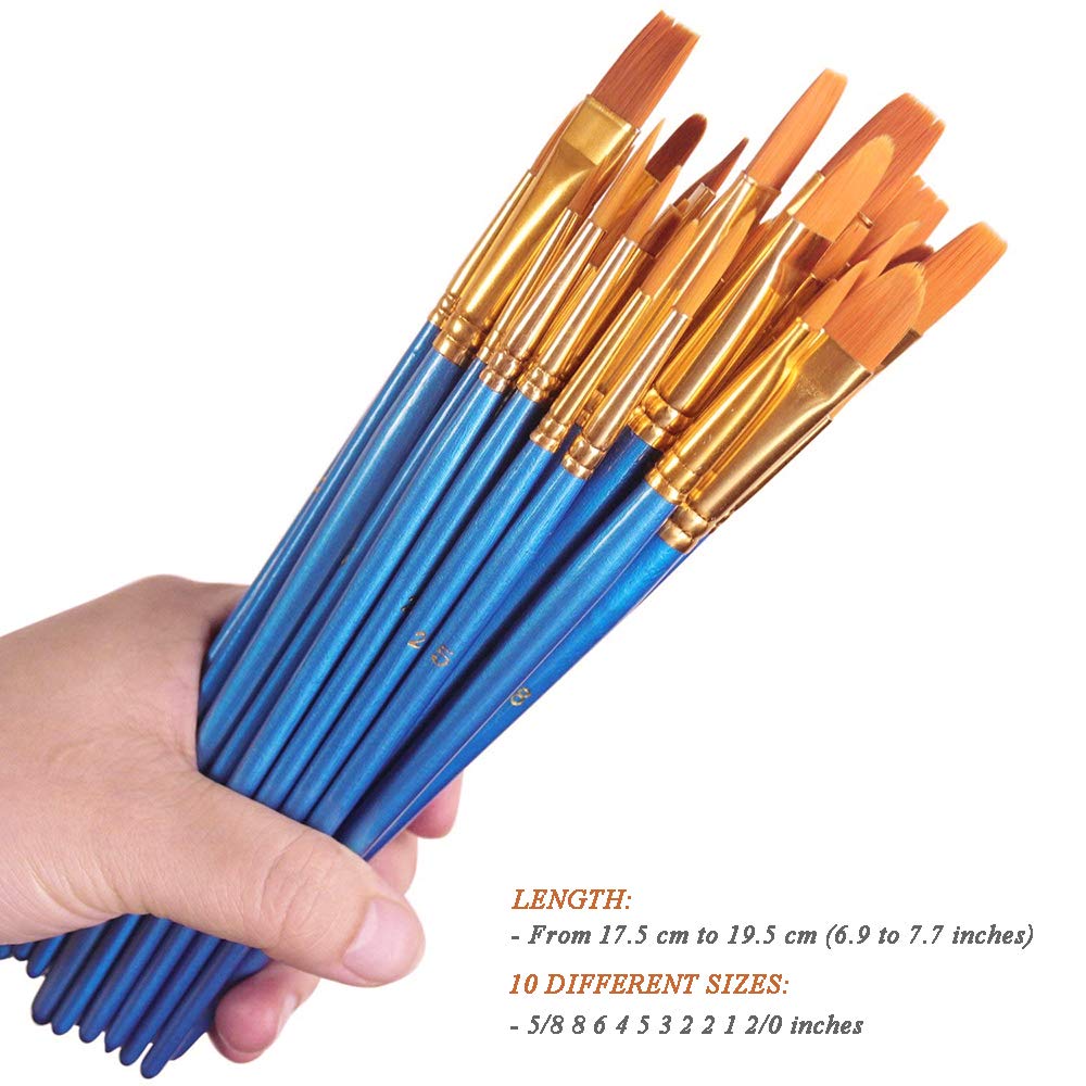 BOSOBO Paint Brush Sets, 6 Pack 60 Pcs Pointed-Round Tip Paintbrushes Nylon Hair Artist Acrylic Paint Brushes for Acrylic Watercolor Oil, Face Art, Model, Miniature Detailing & Rock Painting, Blue