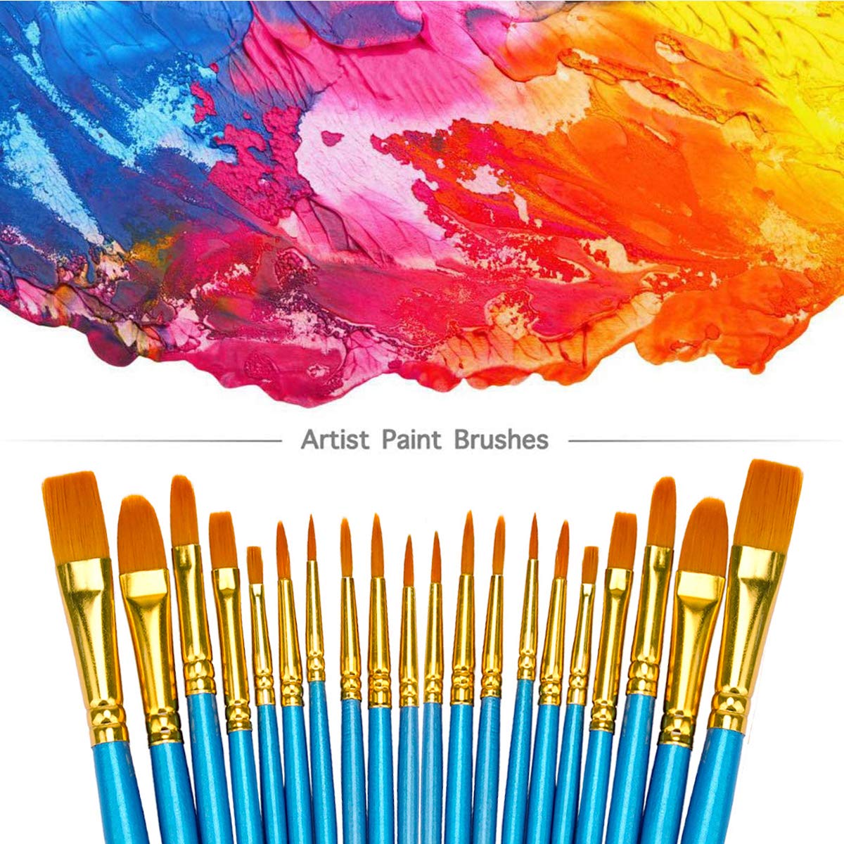 BOSOBO Paint Brush Sets, 6 Pack 60 Pcs Pointed-Round Tip Paintbrushes Nylon Hair Artist Acrylic Paint Brushes for Acrylic Watercolor Oil, Face Art, Model, Miniature Detailing & Rock Painting, Blue