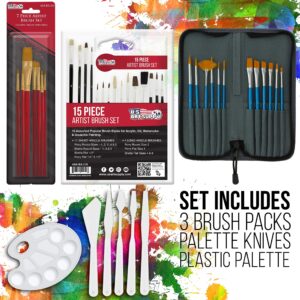 U.S. Art Supply 72-Piece Artist Acrylic Painting Set with Aluminum Field Easel, Wood Table Easel, 24 Acrylic Paint Colors, 34 Brushes, 2 Stretched Canvases, 6 Canvas Panels, Painting Pad, 2 Palettes