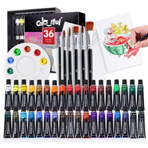 colorful watercolor paint set – 36 colors watercolor paint tubes with 16 watercolor papers, 6 brushes, 1 palette – easy blending for children's watercolor art – ideal for watercolor paper