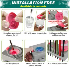 Upgrade Paint Brush Cleaner with Holder, Water Cycle Brush Rinser for Acrylic, Watercolor, and Water-Based Paints(Pink+Grey)