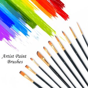 MAYYAYA 12 Pieces Crafts Artist Paint Brushes Set - Nylon Bristles with Round, Filbert, Flat, Fan, Angle, Fine Detail Brush for Artists and Beginners- Acrylic Painting, Oil, Watercolor (Black)