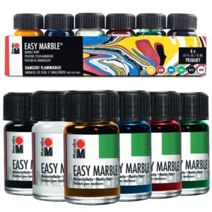 marabu easy marble paint set - primary colors starter set - marbling paint kit for kids and adults - hydro dipping paint for tumblers, ceramic, paper, glass, plastic - 6 x 15ml bottles