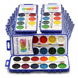 18 set bulk watercolor paint pack with wood brushes 12 washable colors with 25% more paint