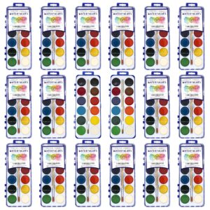 18 Set Bulk Watercolor Paint Pack with Wood Brushes 12 Washable Colors with 25% More Paint