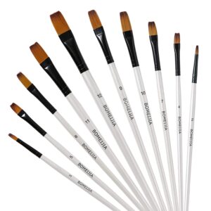 gethpen art paint brushes set, 12 pcs nylon professional flat paint brushes for watercolor, oil painting, acrylic, face body nail art, crafts, rock painting