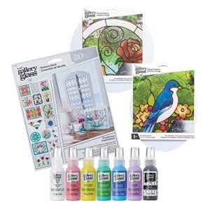 gallery glass promoggstr22 stained glass painting starter kit, 10 piece set including 6 colors, 1 bottle of liquid leading, 2 plastic surfaces and 1 pattern pack of 20 molds