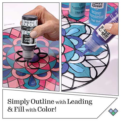 Gallery Glass PROMOGGSTR22 Stained Glass Painting Starter Kit, 10 Piece Set Including 6 Colors, 1 Bottle of Liquid Leading, 2 Plastic Surfaces and 1 Pattern Pack of 20 Molds