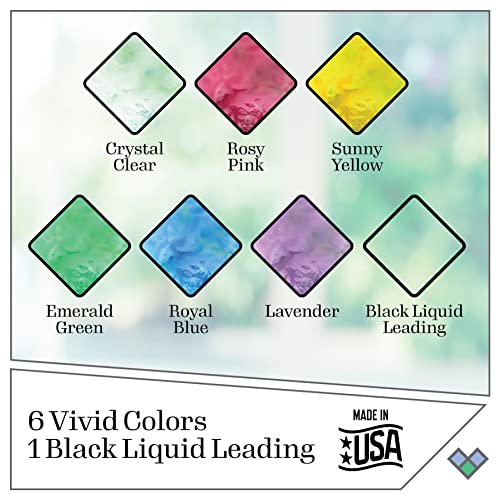 Gallery Glass PROMOGGSTR22 Stained Glass Painting Starter Kit, 10 Piece Set Including 6 Colors, 1 Bottle of Liquid Leading, 2 Plastic Surfaces and 1 Pattern Pack of 20 Molds