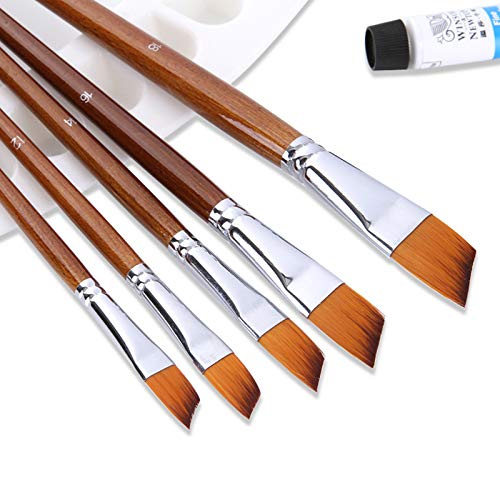 Paint Brushes Nylon Hair Angular Brushes 13pcs Long Handle Acrylic Paint Brush Set for Canvas Painting Oil Paint Professional Painting Kits (Angular 13pcs Longer Handle)