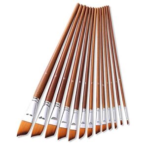 Paint Brushes Nylon Hair Angular Brushes 13pcs Long Handle Acrylic Paint Brush Set for Canvas Painting Oil Paint Professional Painting Kits (Angular 13pcs Longer Handle)