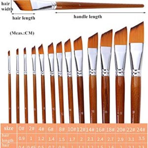 Paint Brushes Nylon Hair Angular Brushes 13pcs Long Handle Acrylic Paint Brush Set for Canvas Painting Oil Paint Professional Painting Kits (Angular 13pcs Longer Handle)