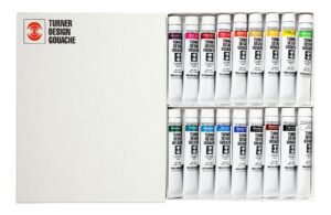 turner watercolor paint set - design gouache premier opaque watercolor paint - 25 ml tubes - set of 18 assorted colors