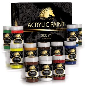 myartscape acrylic paint set - 12 x 300ml bottles - lightfast - heavy body - rich pigments - artist quality painting supplies - professional grade paints