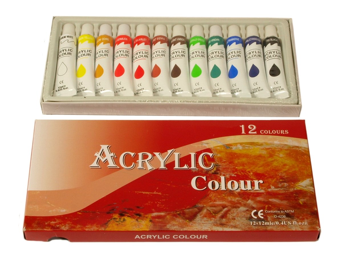 12 Color Acrylic Paint Set 12 ml Tubes Artist Draw Painting Rainbow Pigment