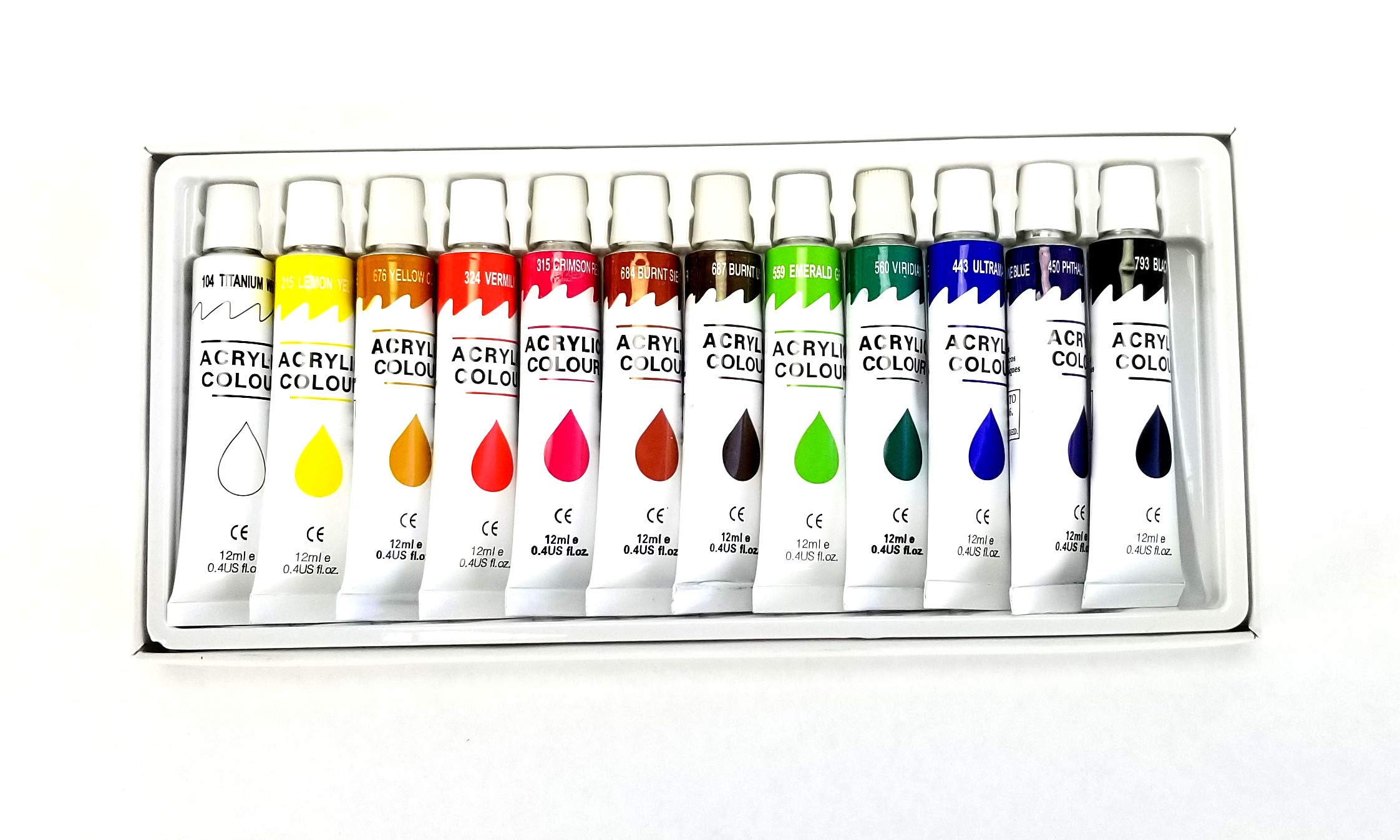 12 Color Acrylic Paint Set 12 ml Tubes Artist Draw Painting Rainbow Pigment