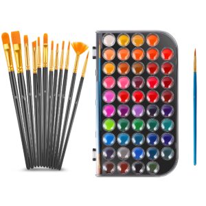 rkqoa watercolor paint set, 48 colors washable watercolor paint 12 paint brushes a refillable water brush pen, water color paints sets for kids adults beginner artists painting supplies