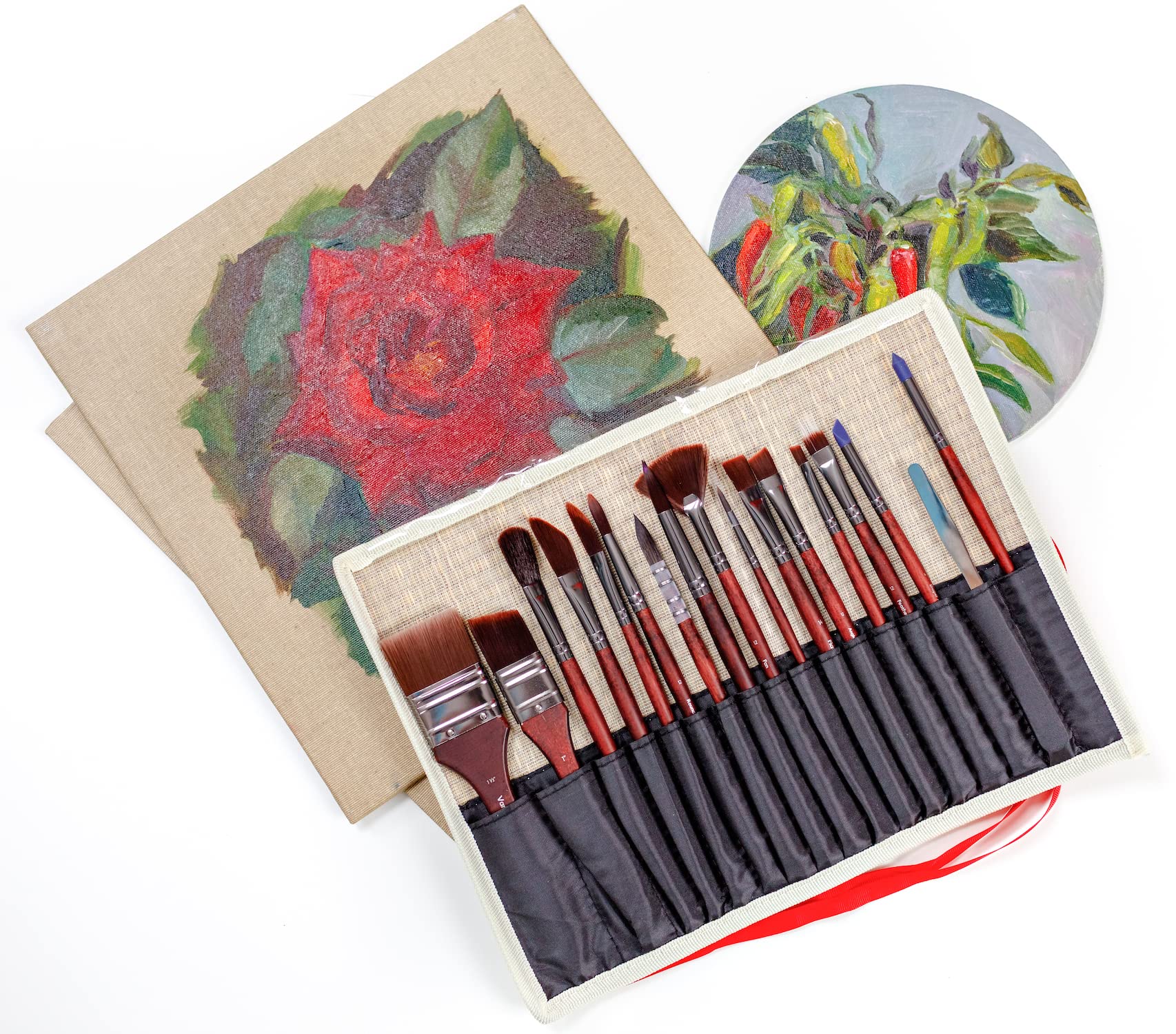 Professional Synthetic Brush Set for Acrylics - 17-Piece Artist Water Media Paint Brushes for Acrylics, Watercolor, Gouache. Beginner-Friendly with Great Flow Control and Snap - Verbena Set by ZenART