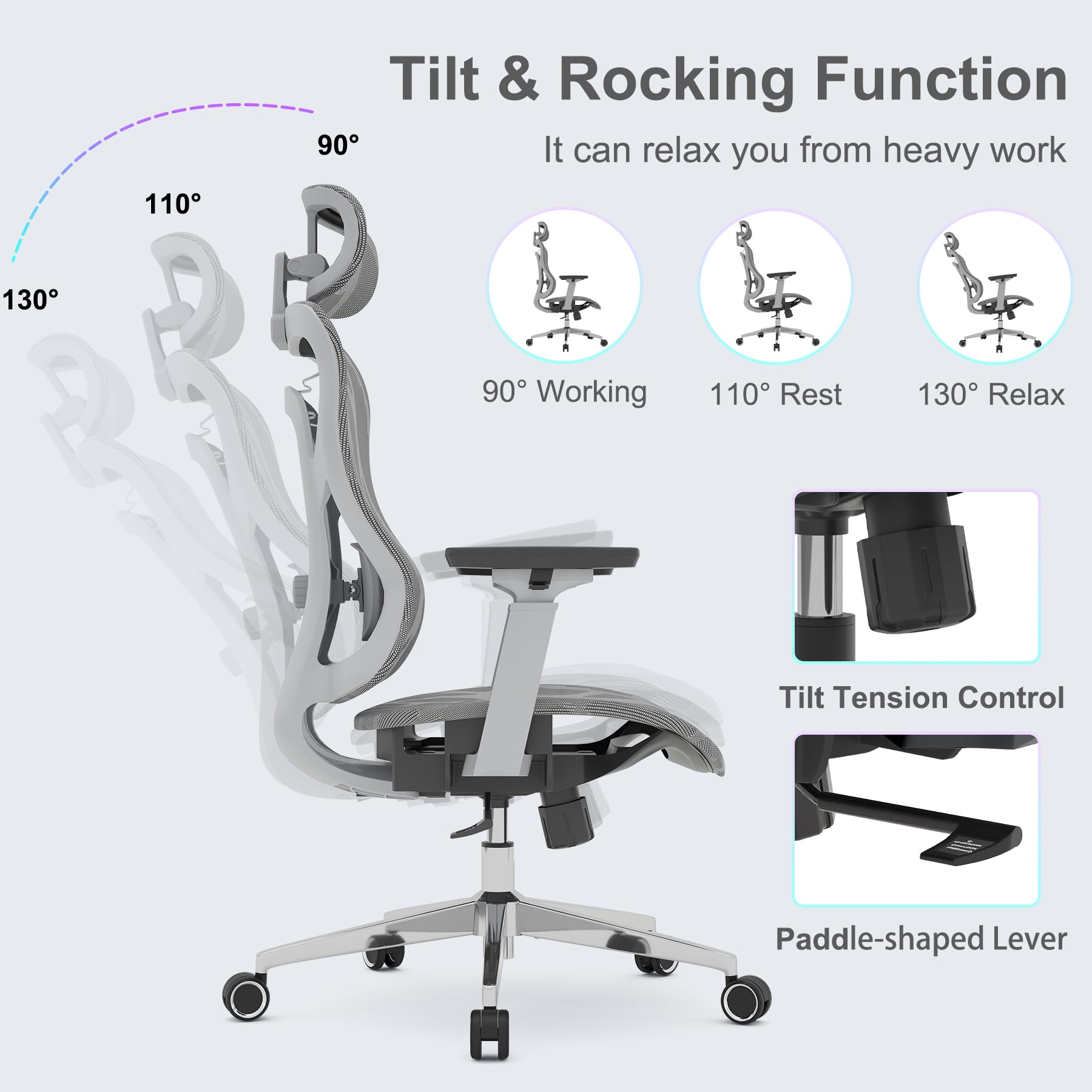 Logicfox Ergonomic Mesh Office Chair, High Back Desk Chair with 3D Armrests, Adaptive Thoracic Support, 3D Lumbar Support & Adjustable Headrest, Home Swivel Computer Chair with Tilt Function