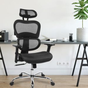 ergonomic office chair, high back mesh chair computer desk chair with lumbar support and 3d adjustable headrest and armrests for home office, conference room, reception room, gaming room (dark black)